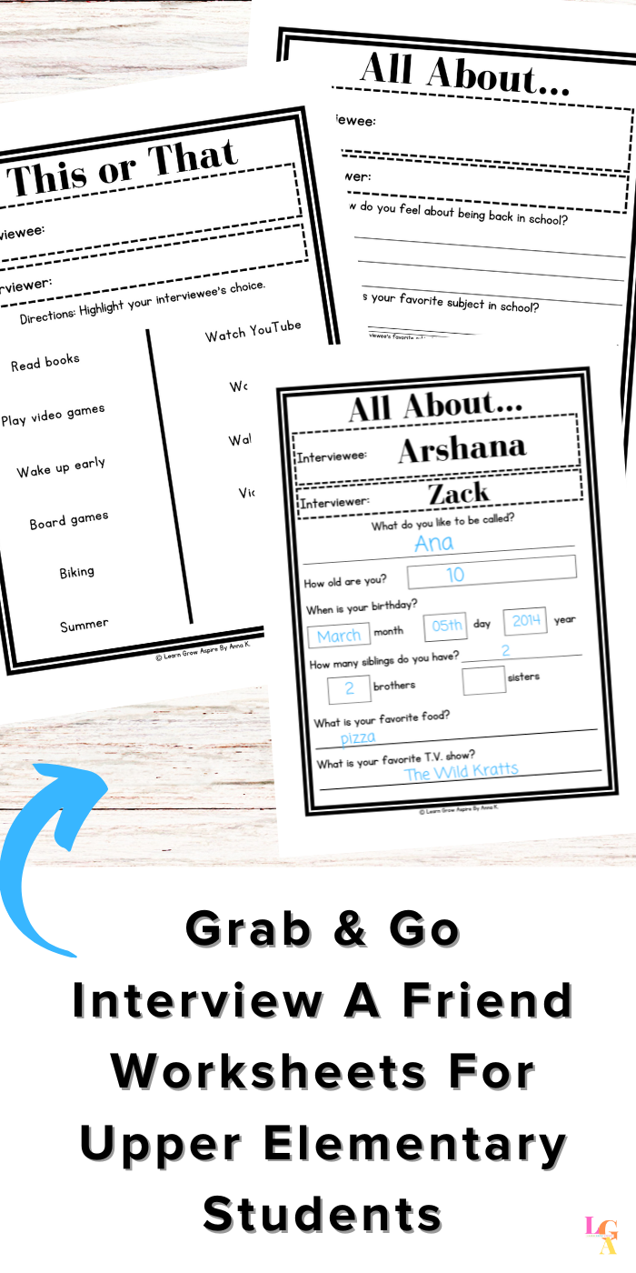 Interview A Friend Worksheets | Learn Grow Aspire