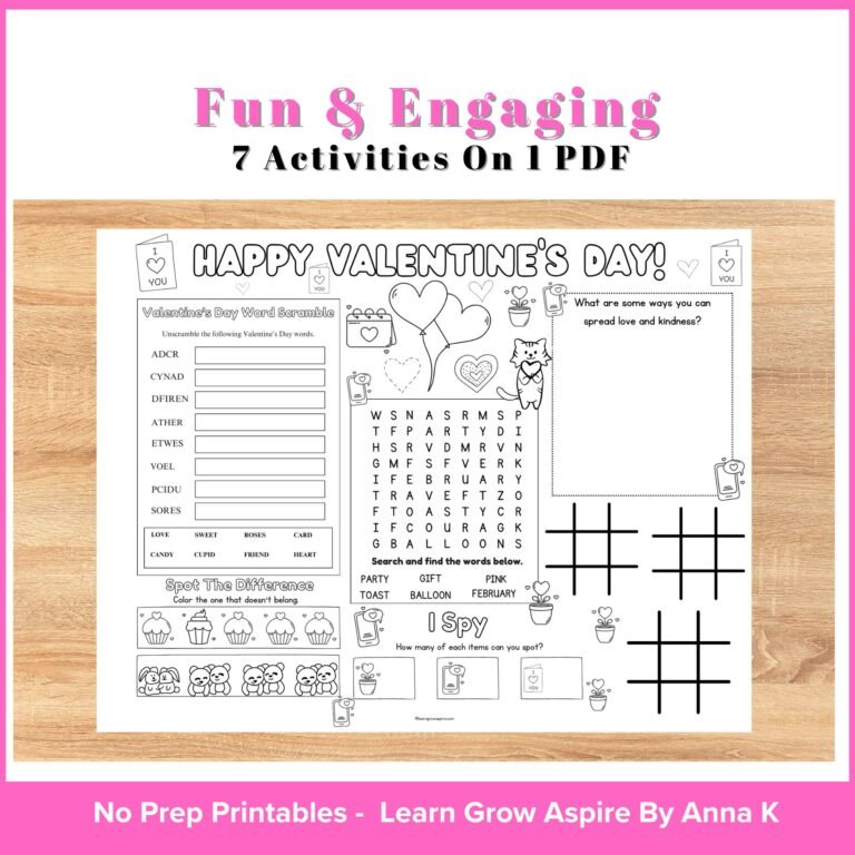 First Grade Valentine's Day Activities (Printable PDFs)