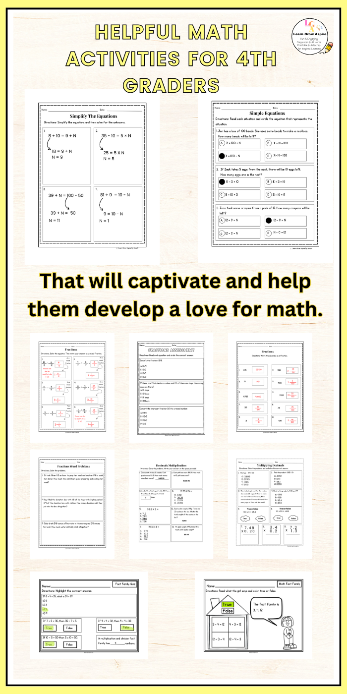 Helpful Math Activities For 4th Graders | Learn Grow Aspire
