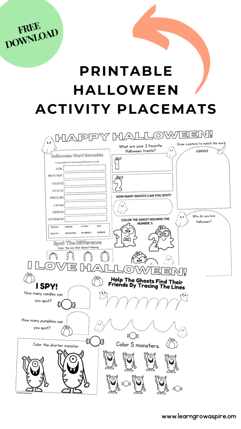 Free Halloween Printable Placemats For Kids | Learn Grow Aspire