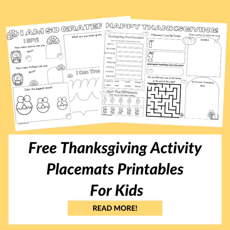 Free Thanksgiving Printable Placemats For Kids | Learn Grow Aspire