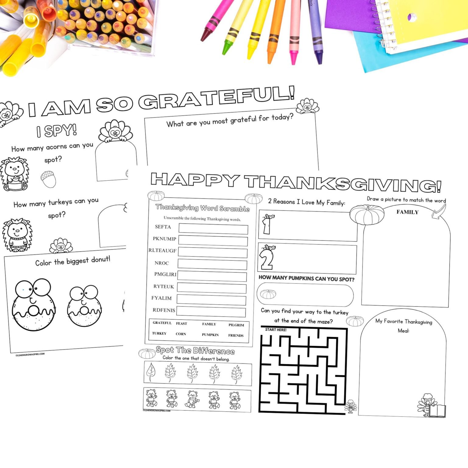 Free Thanksgiving Printable Placemats For Kids | Learn Grow Aspire