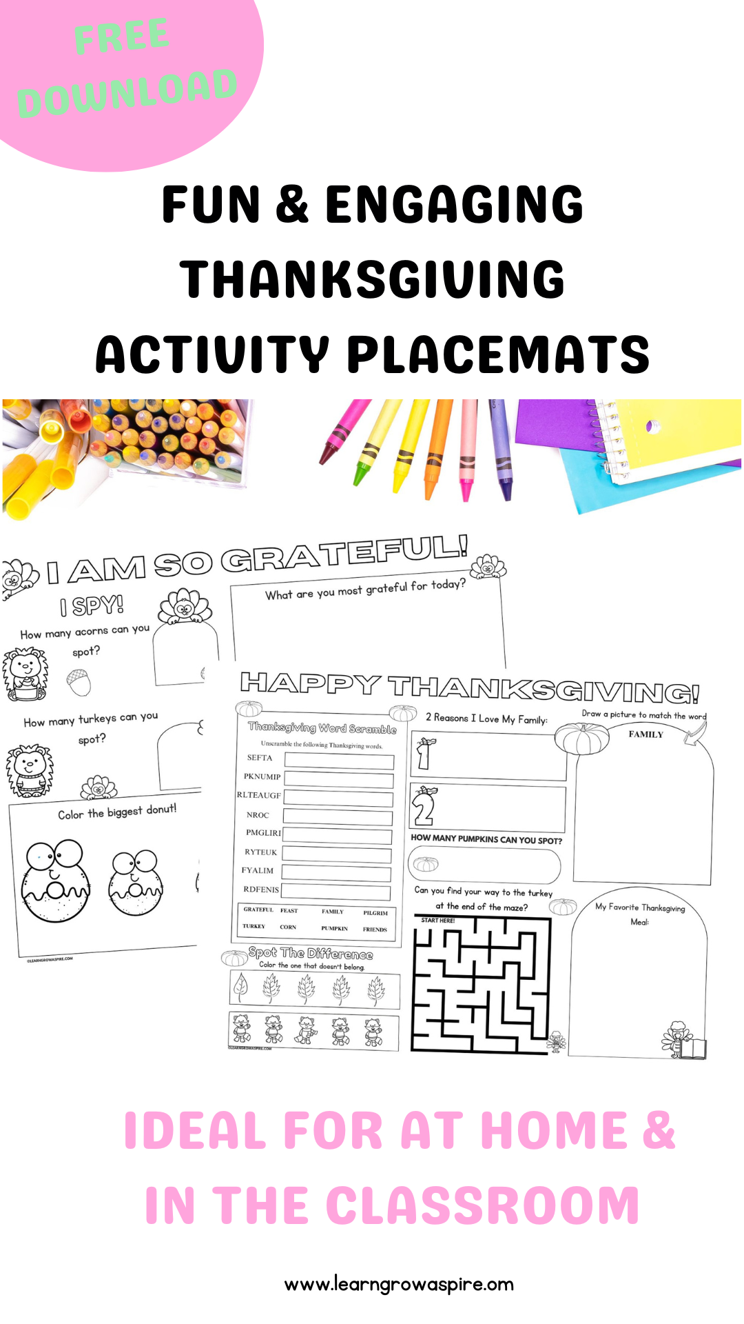 Free Thanksgiving Printable Placemats For Kids | Learn Grow Aspire