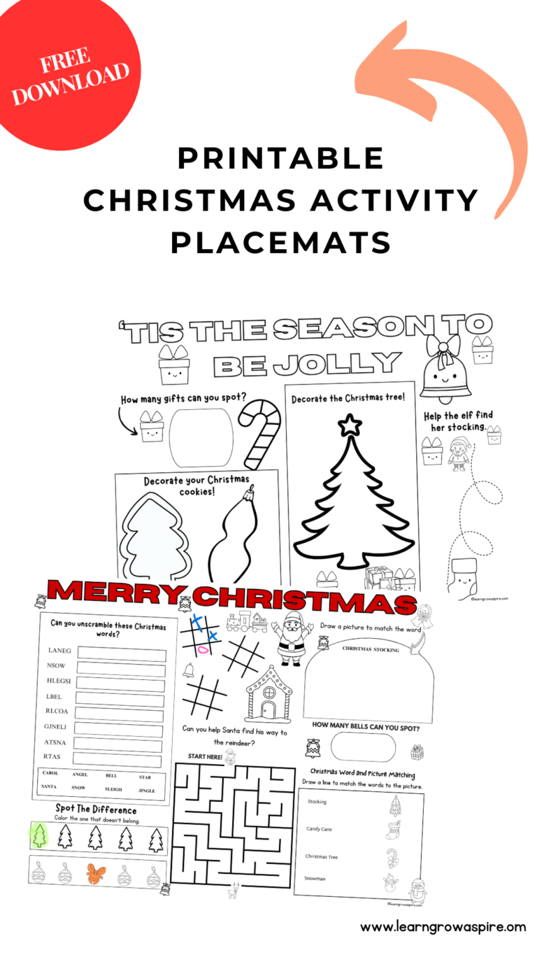 Free Printable Christmas Placemats for Kids | Learn Grow Aspire