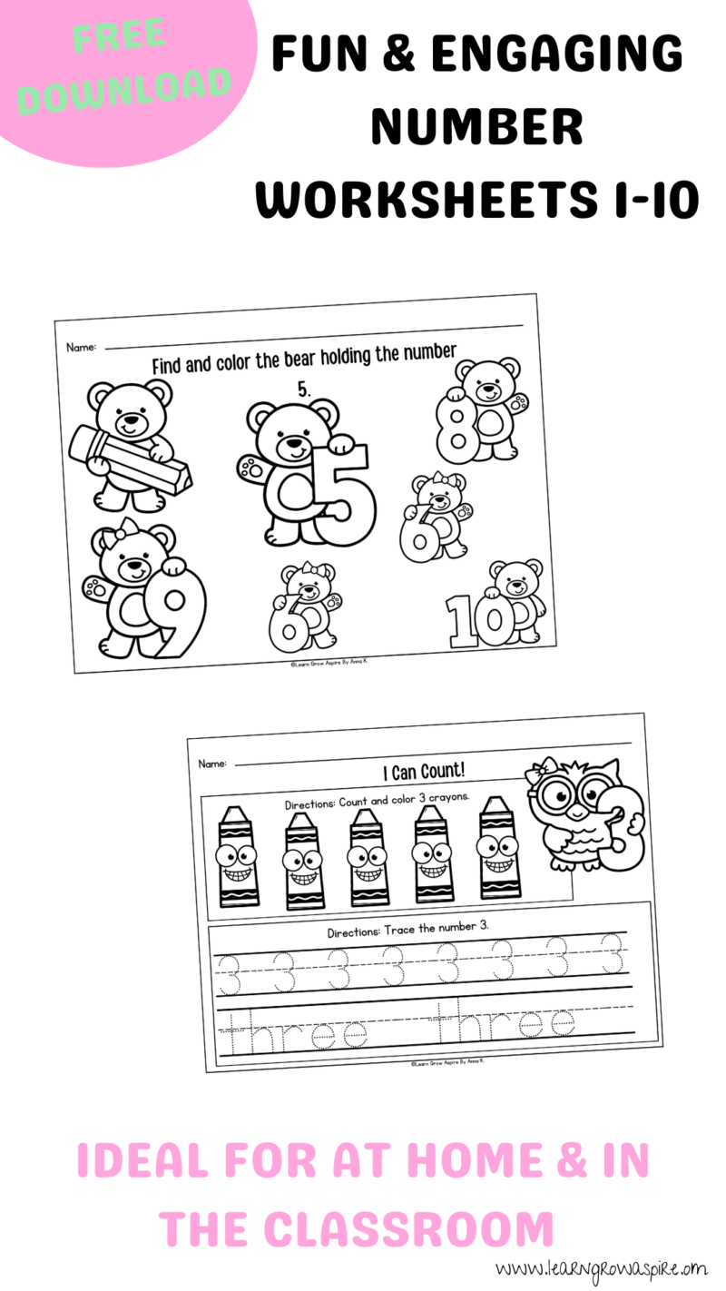 FREE Number Worksheets 1-10 | Learn Grow Aspire