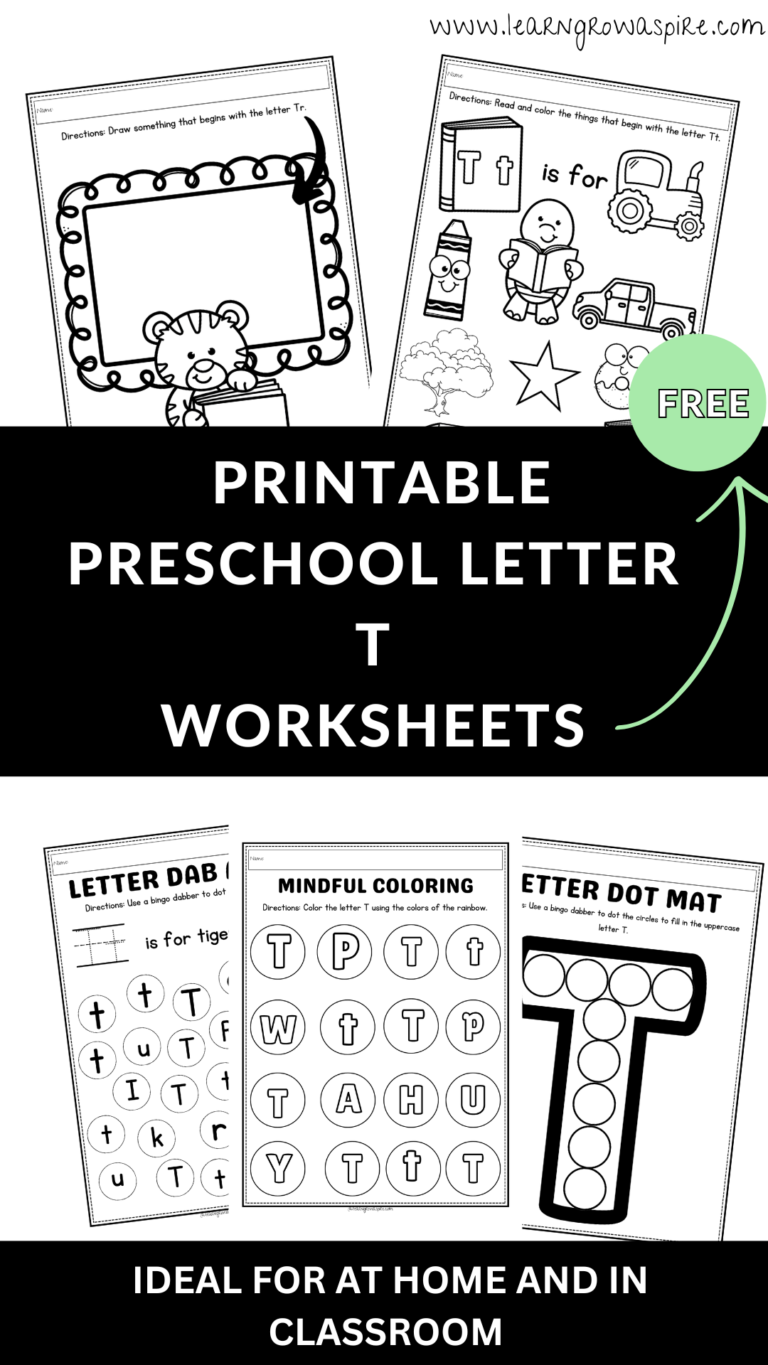 Free Printable Preschool Letter T Worksheets | Learn Grow Aspire