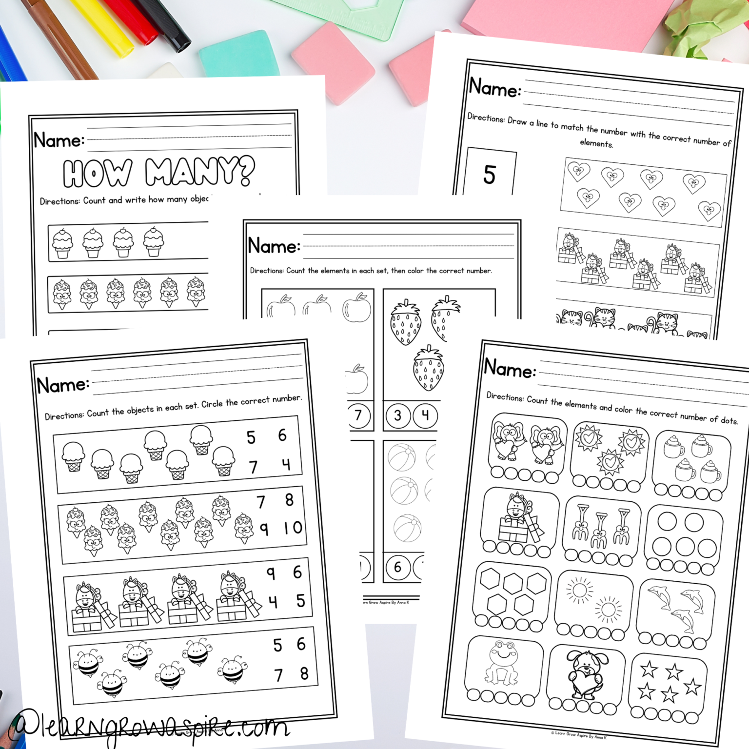 Number Matching Worksheets For Preschool Printable | Learn Grow Aspire