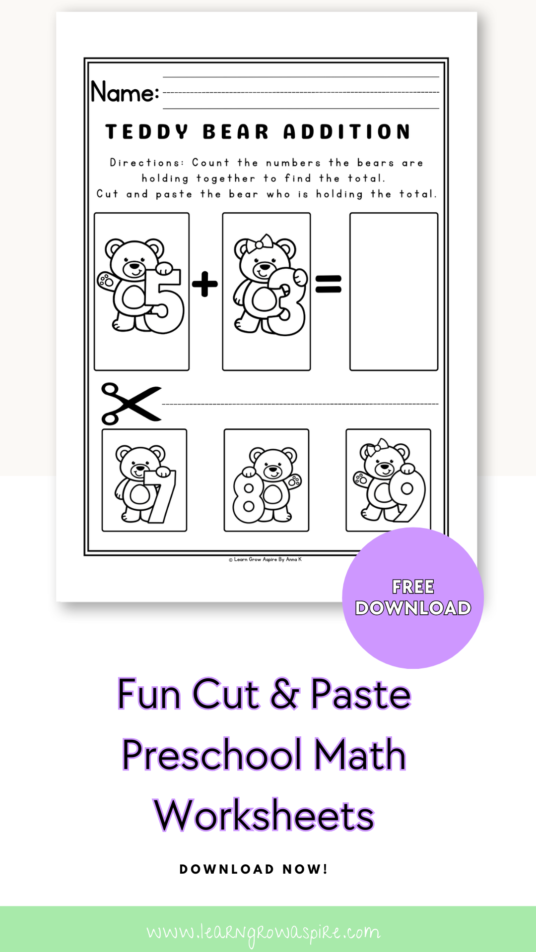 Preschool Math Addition Worksheets (FREE Download) | Learn Grow Aspire
