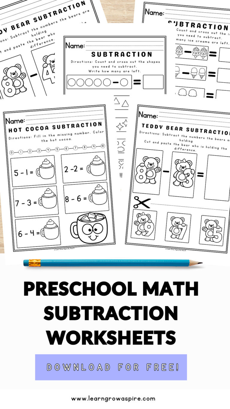 Preschool Math Subtraction Worksheets (FREE Download) | Learn Grow Aspire
