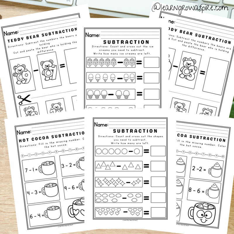 Preschool Math Subtraction Worksheets (FREE Download) | Learn Grow Aspire