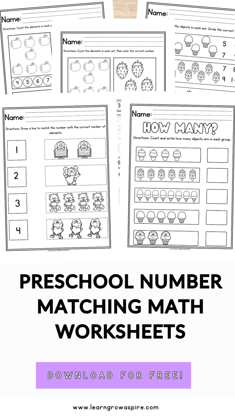 Number Matching Worksheets For Preschool Printable | Learn Grow Aspire