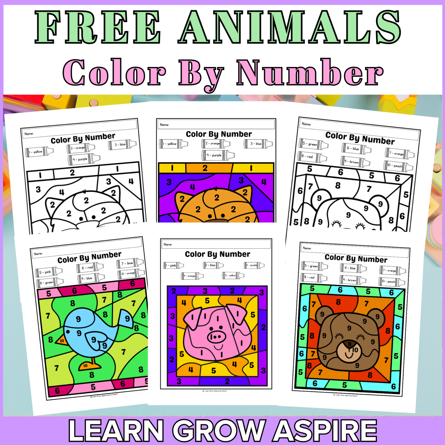 Animal Color By Number Printable (FREE Download) | Learn Grow Aspire