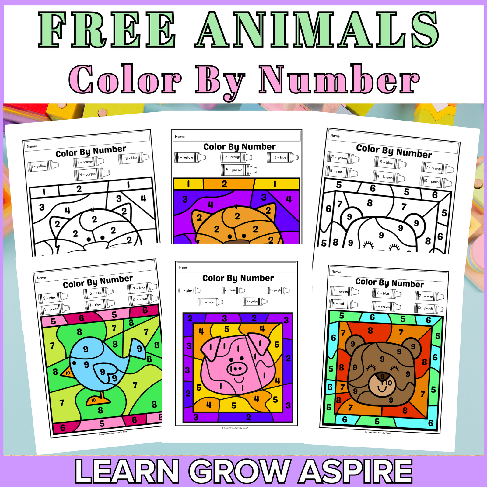 Animal Color By Number Printable (FREE Download) | Learn Grow Aspire