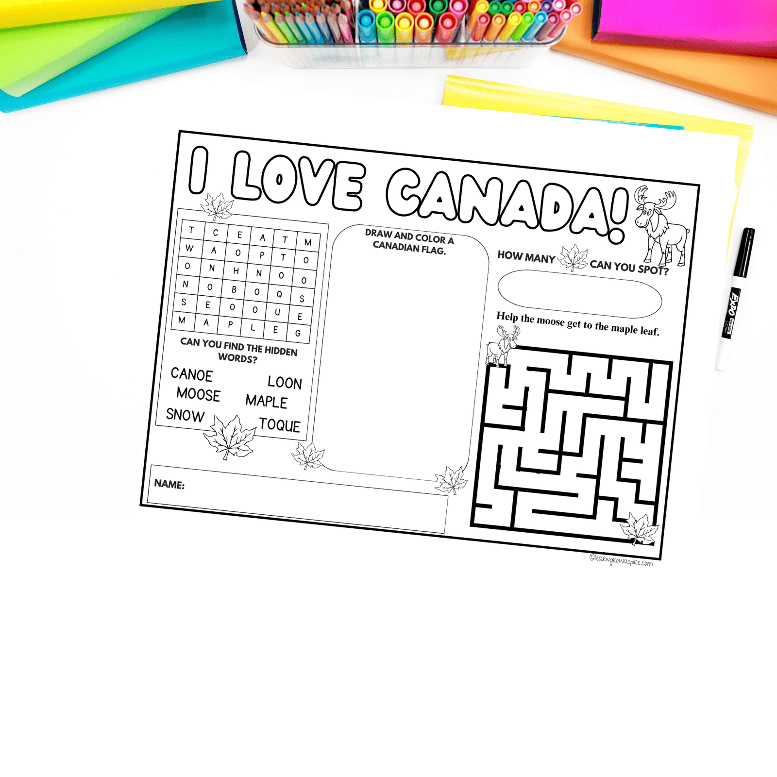 I Love Canada Printable Activity Mat