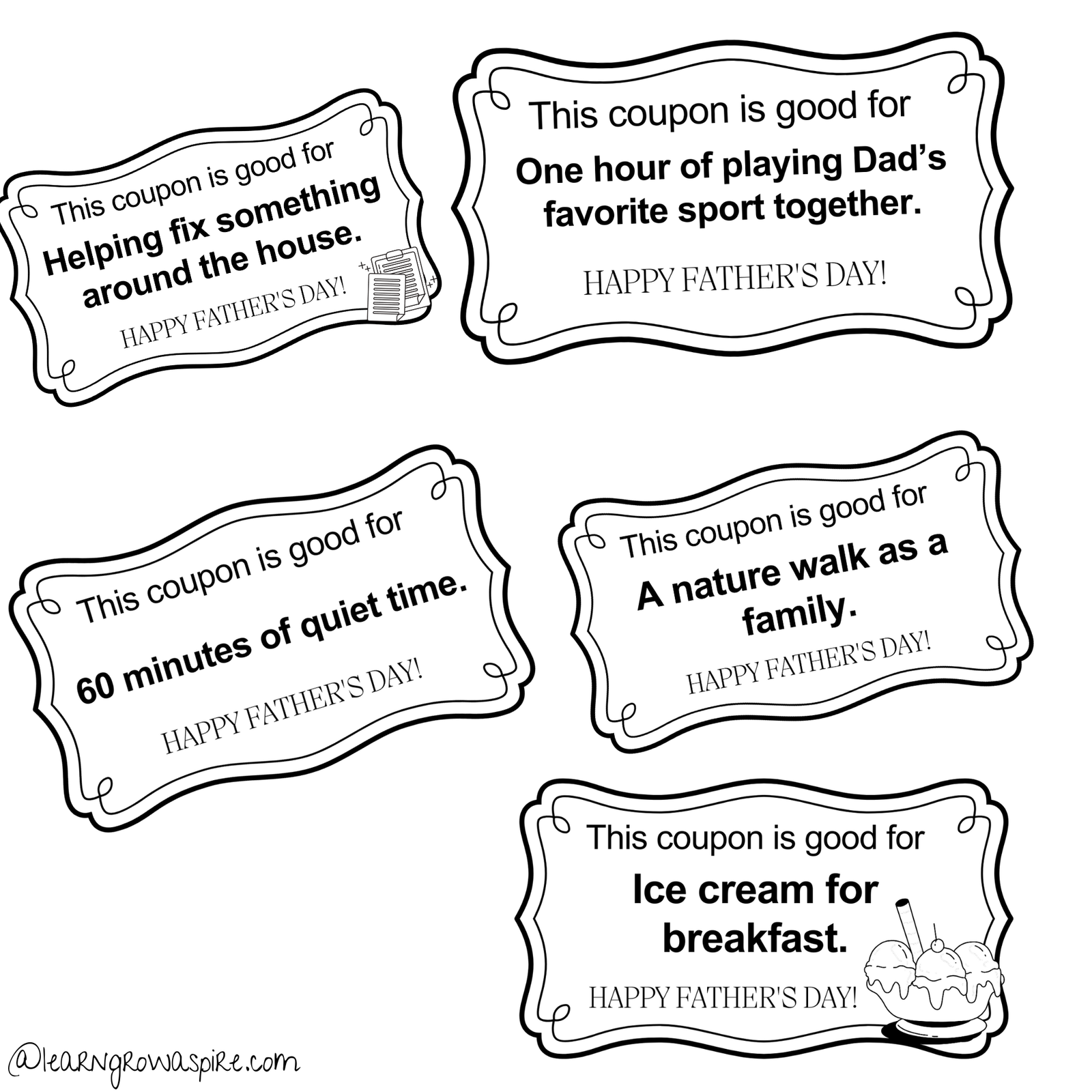 Free Printable Father’s Day Coupons From Kids | Learn Grow Aspire