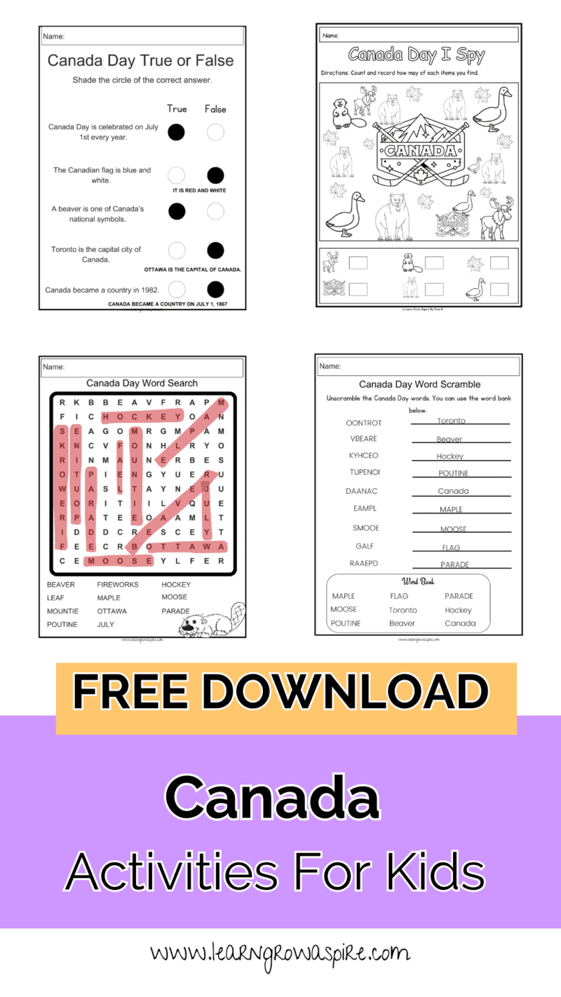 Free Canada Day Printable Activities For Kids | Learn Grow Aspire
