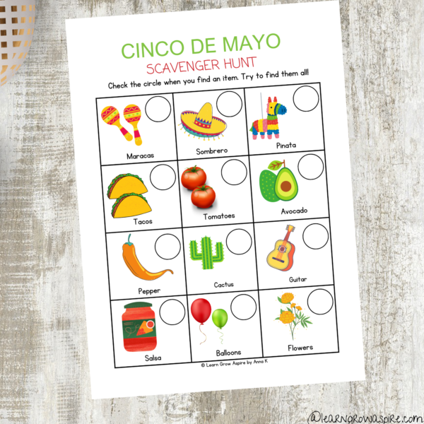 FREE Cinco de Mayo Scavenger Hunt Printable | Learn Grow Aspire