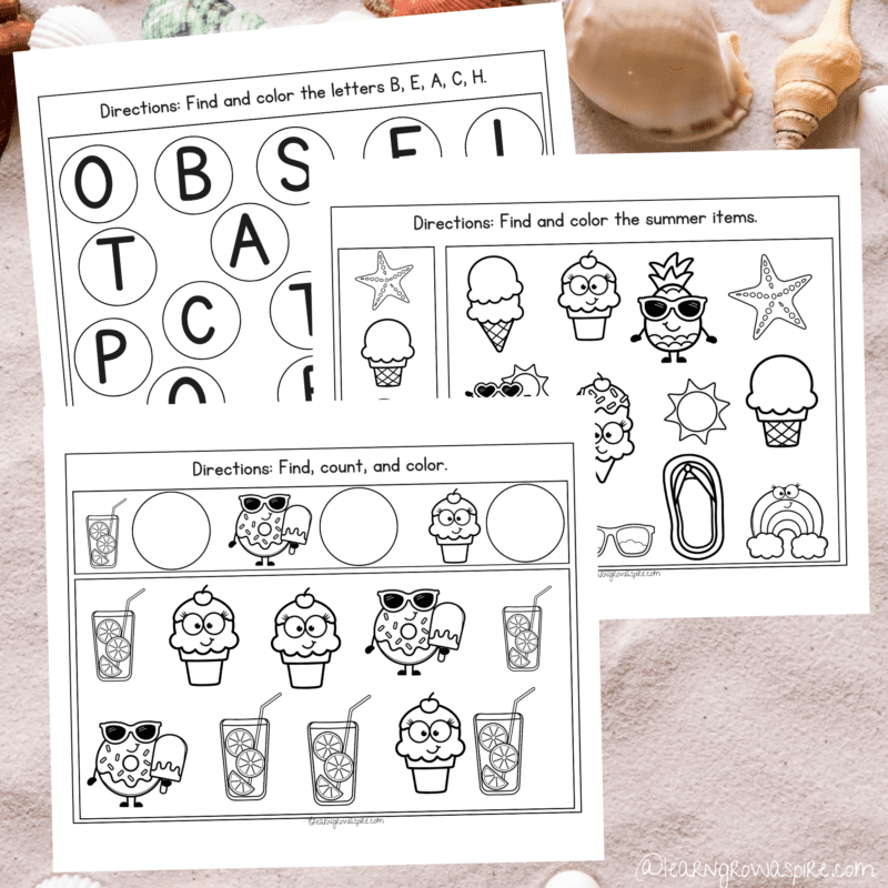 Free Printable Preschool Summer Fun Worksheets | Learn Grow Aspire