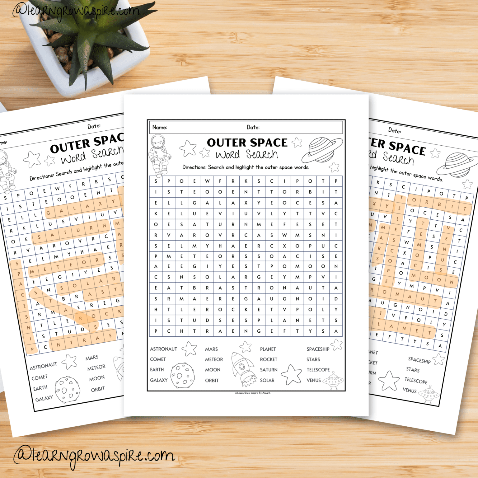 Free Space Word Search For Kids Printable | Learn Grow Aspire