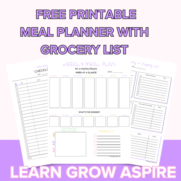 Free Printable Meal Planner With Grocery List | Learn Grow Aspire