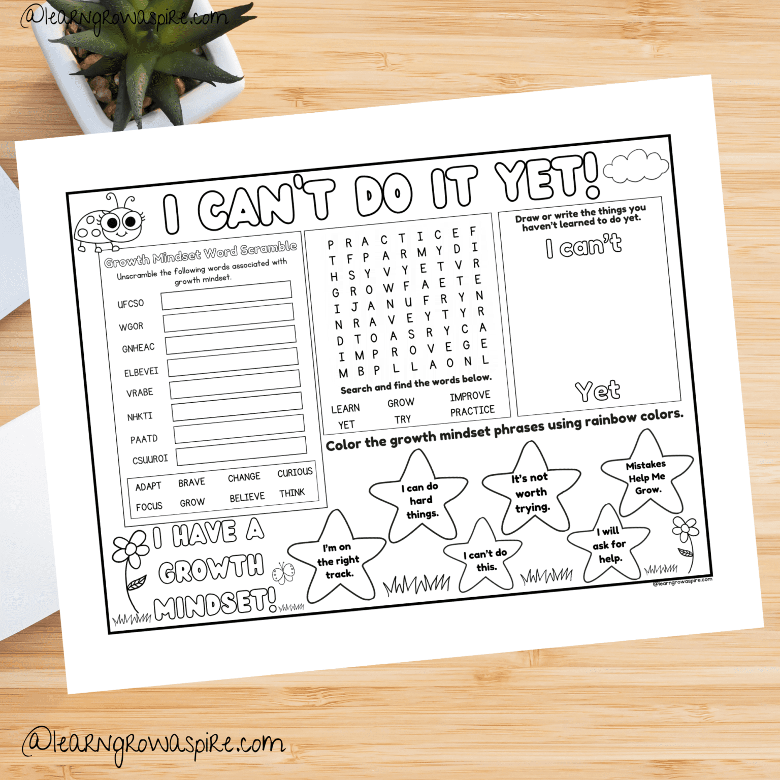 Free Growth Mindset Activity Placemat For Kids | Learn Grow Aspire
