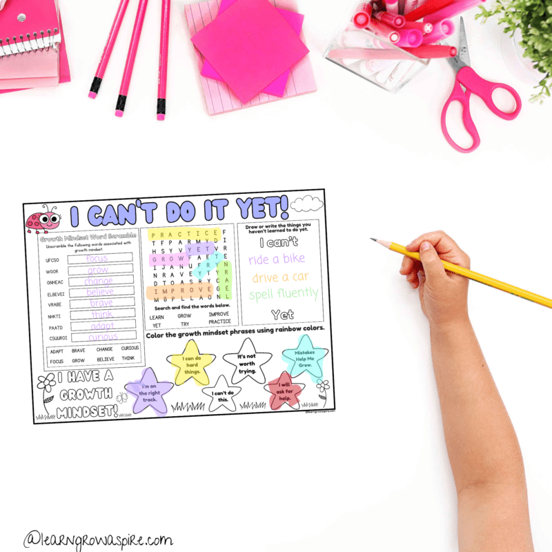 Free Growth Mindset Activity Placemat For Kids | Learn Grow Aspire