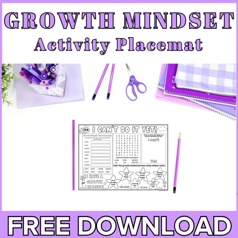 Free Growth Mindset Activity Placemat For Kids | Learn Grow Aspire