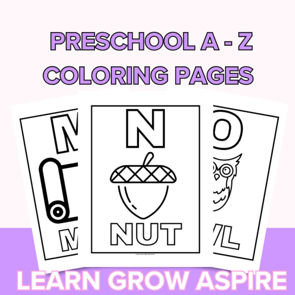 Free Preschool A to Z Alphabet Coloring Pages | Learn Grow Aspire