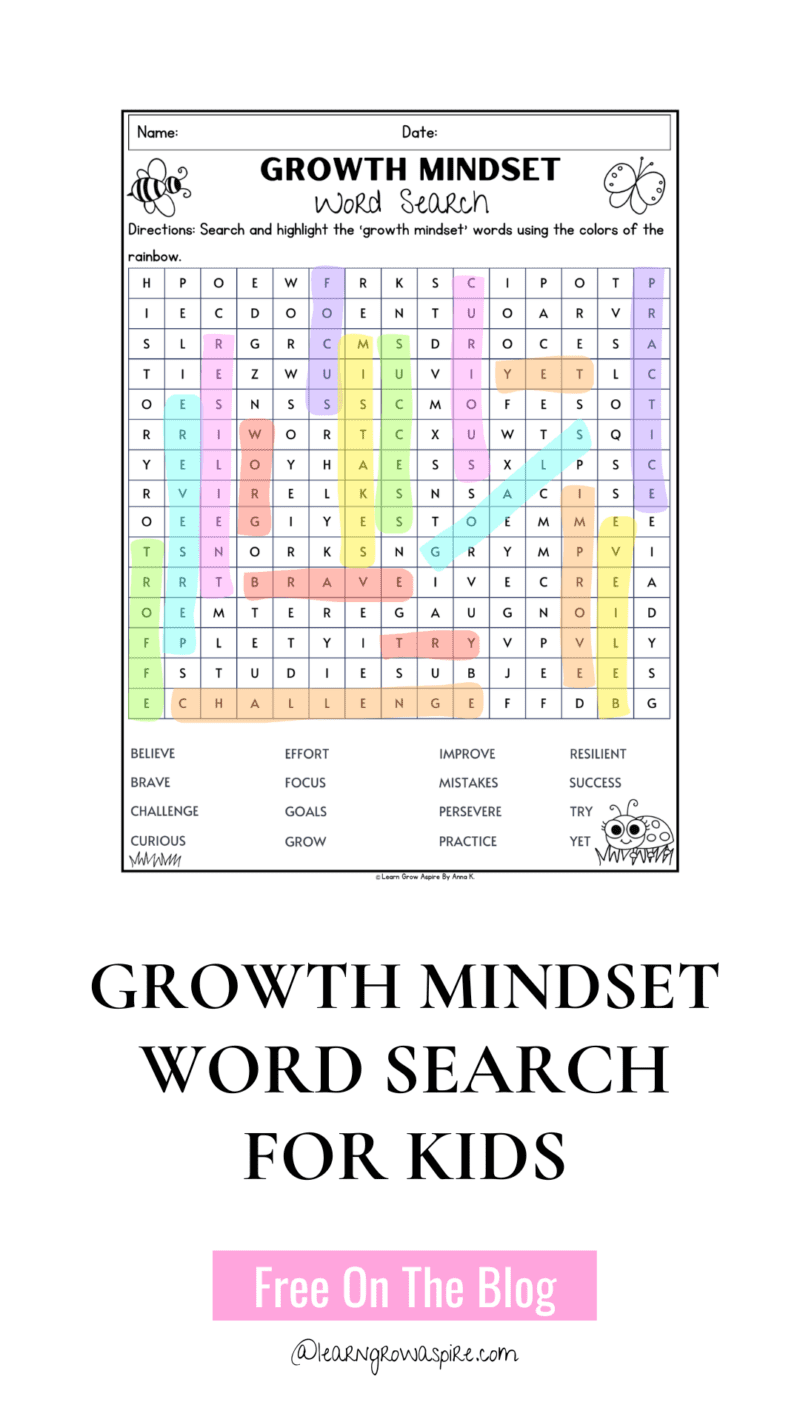 Growth Mindset Word Search Free Printable | Learn Grow Aspire