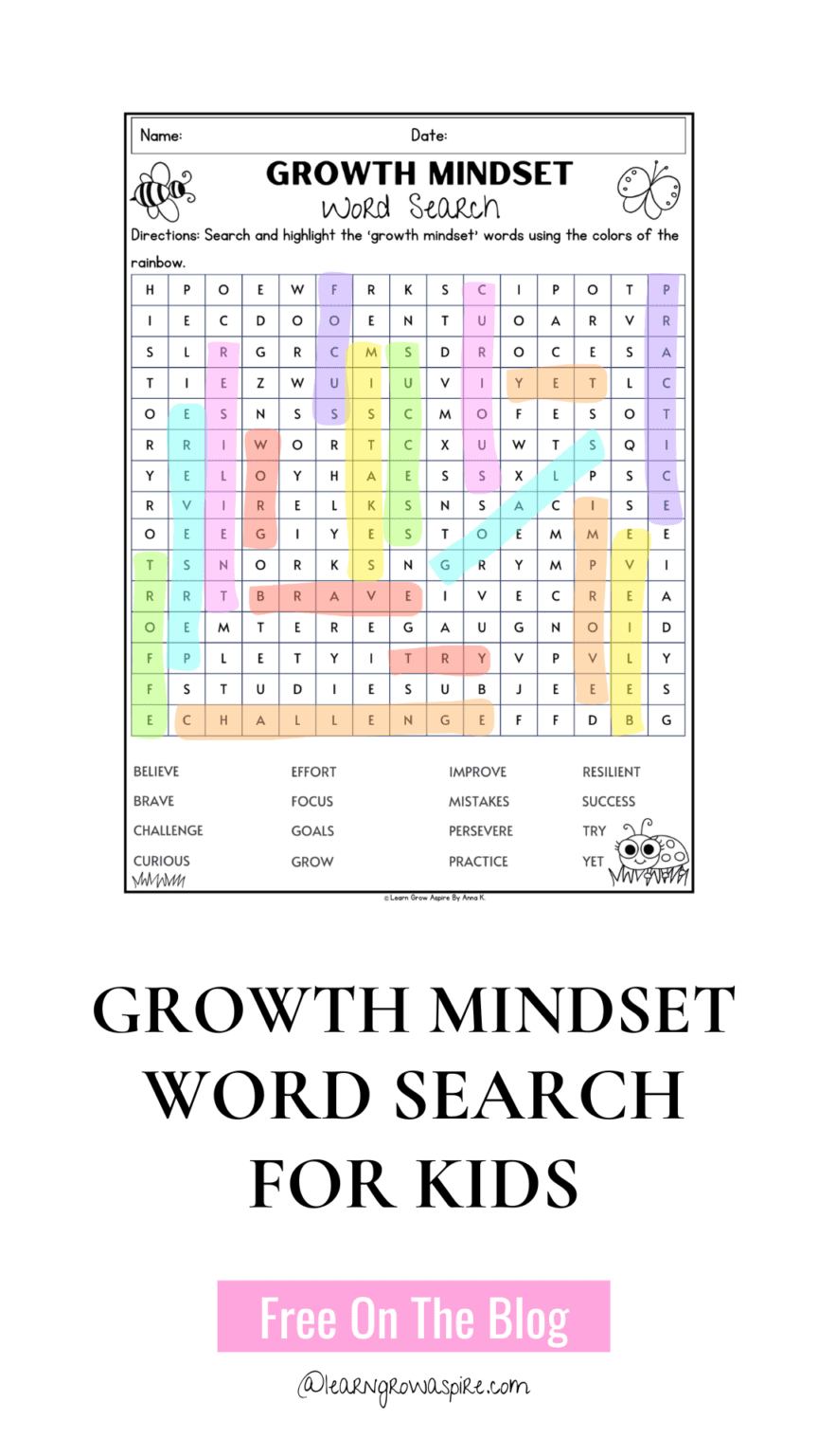 Growth Mindset Word Search Free Printable | Learn Grow Aspire
