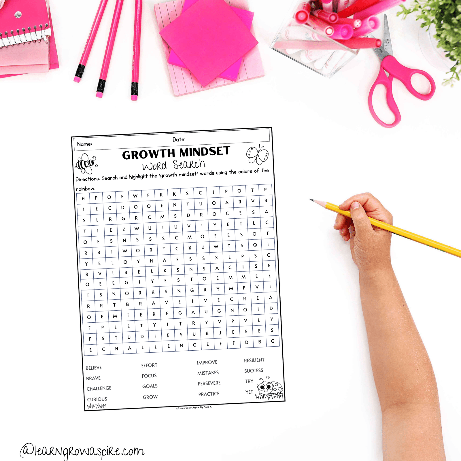Growth Mindset Word Search Free Printable | Learn Grow Aspire