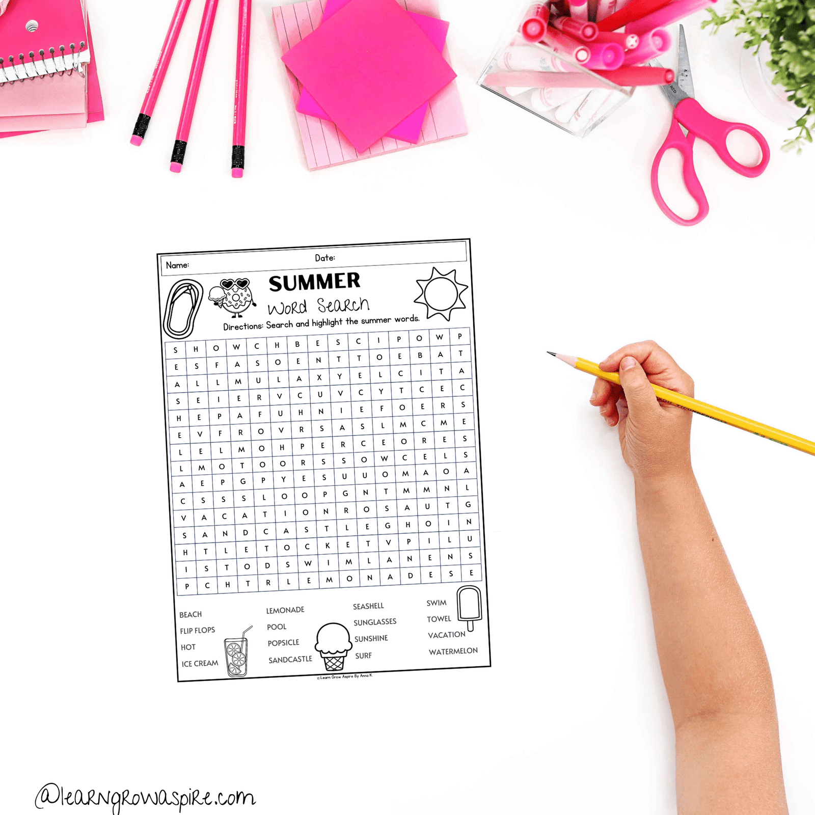 Summer Printable Word Search For Kids (Free) | Learn Grow Aspire
