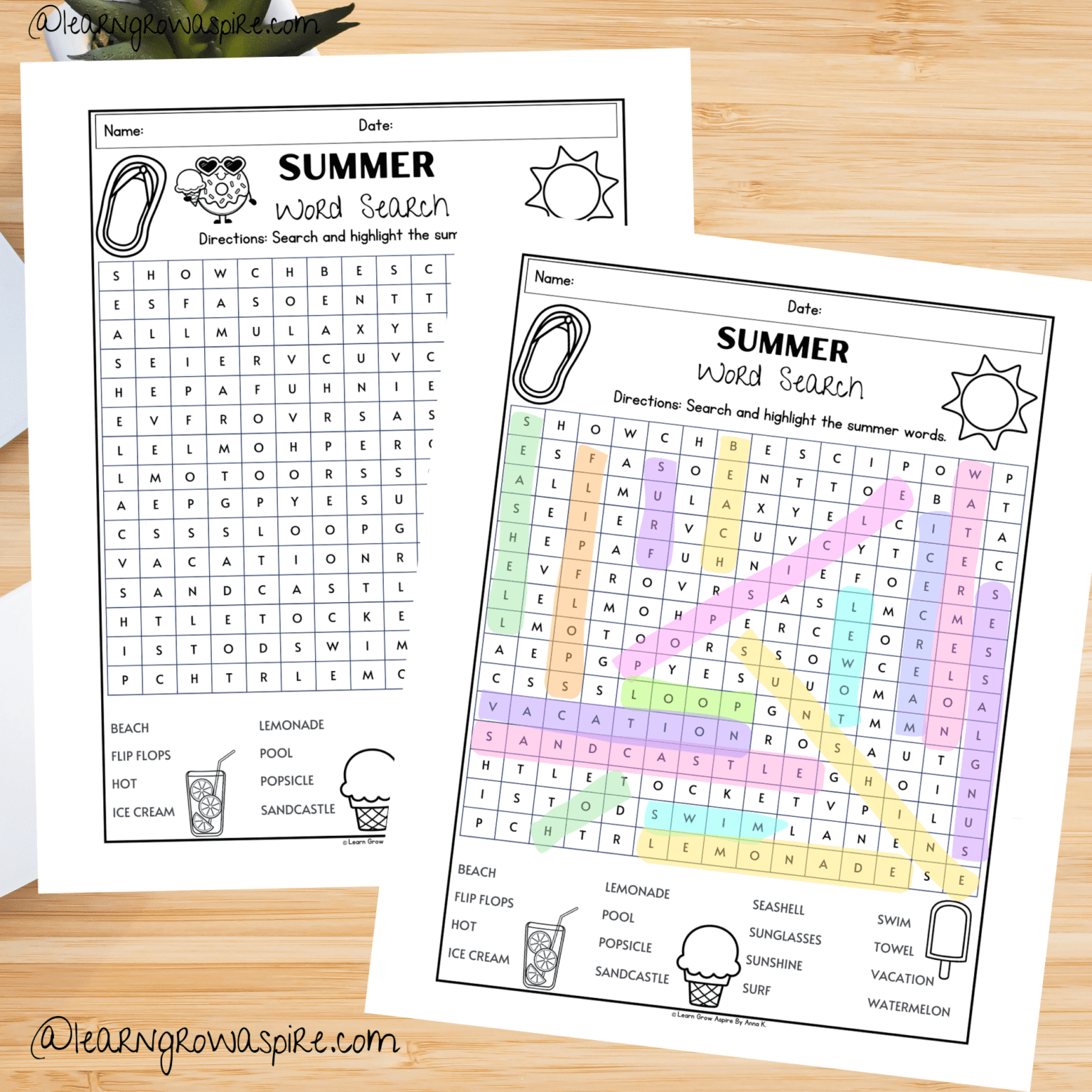 Summer Printable Word Search For Kids (Free) | Learn Grow Aspire
