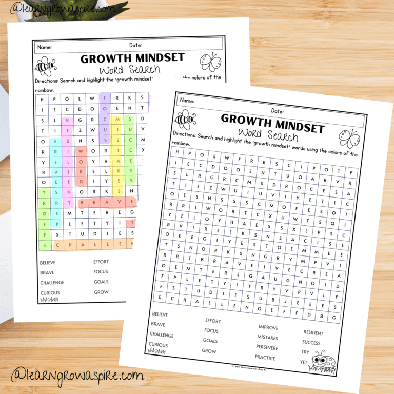 Growth Mindset Word Search Free Printable | Learn Grow Aspire