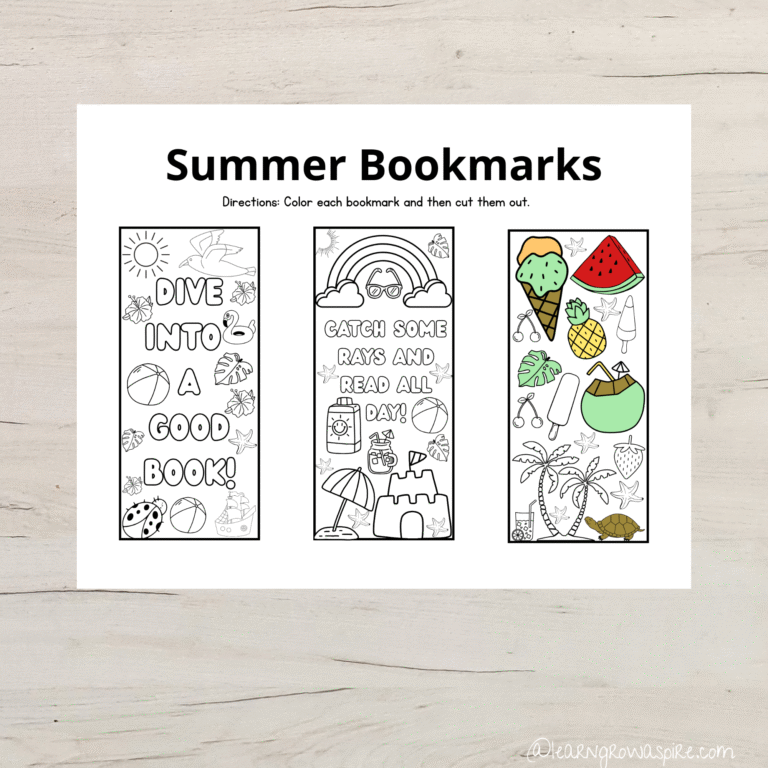 Free Printable Summer Coloring Bookmarks For Kids | Learn Grow Aspire