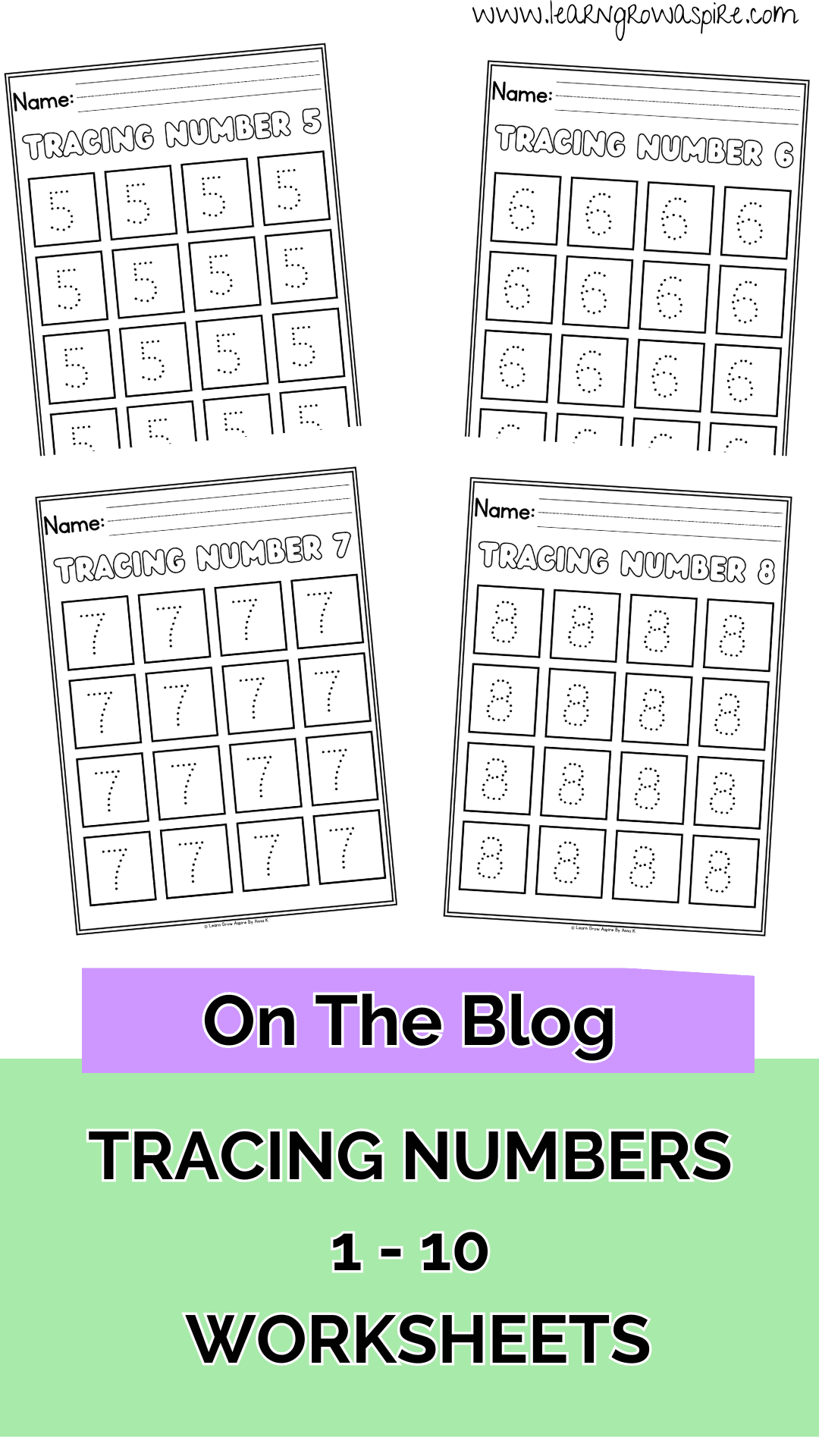 Tracing Numbers Free Printable 1-10 Worksheets | Learn Grow Aspire