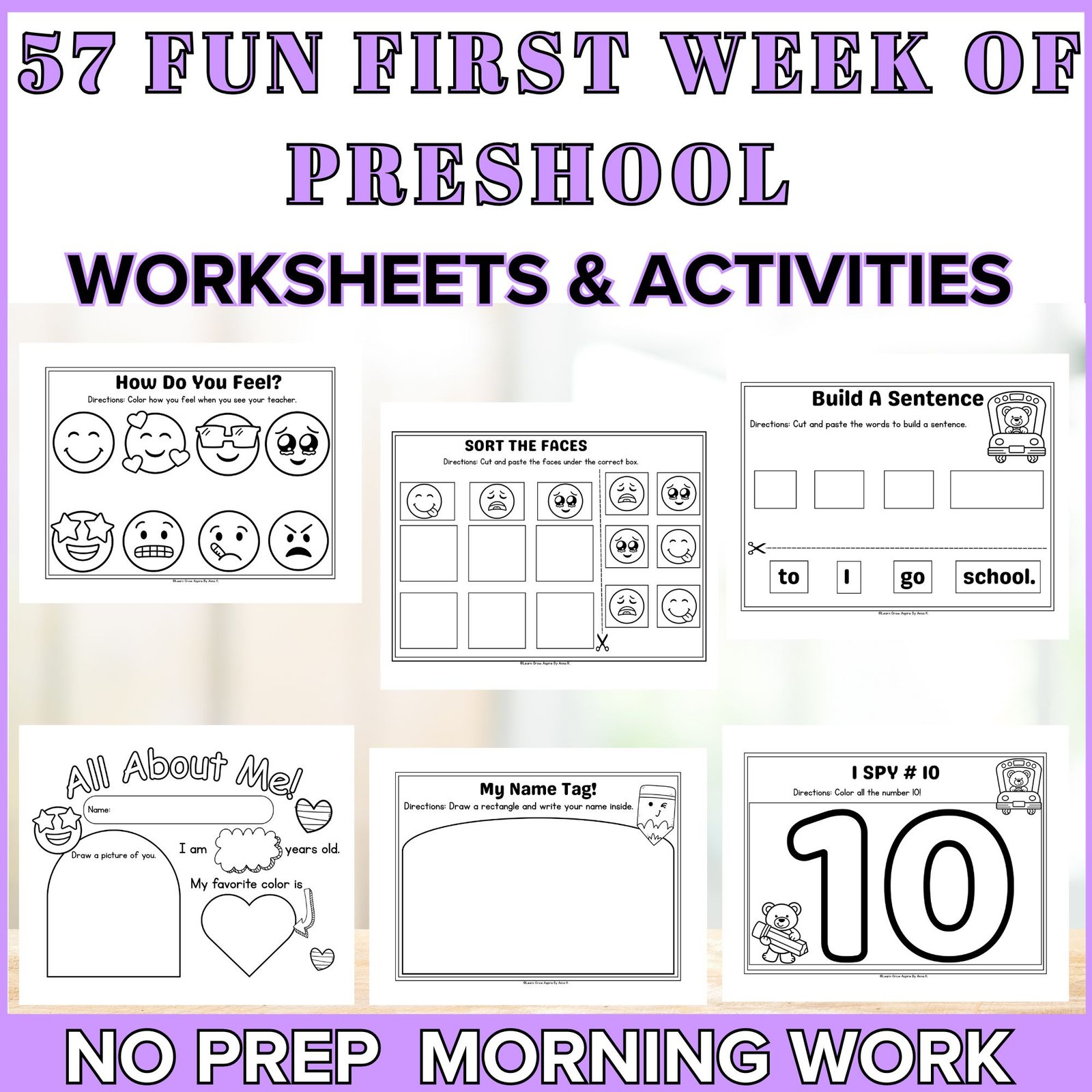 First Week Of Preschool Fun Packet | Learn Grow Aspire