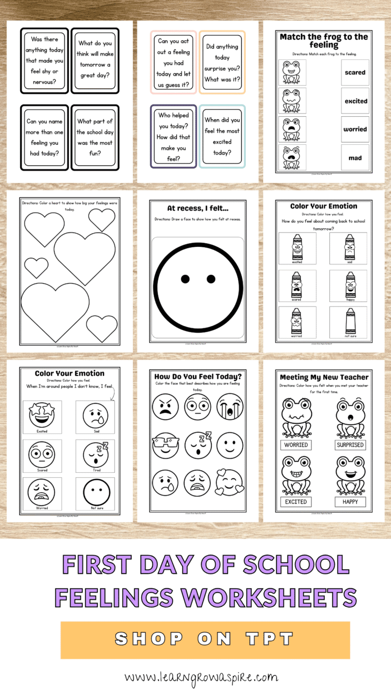 First Day Of School Feelings Worksheets | Learn Grow Aspire