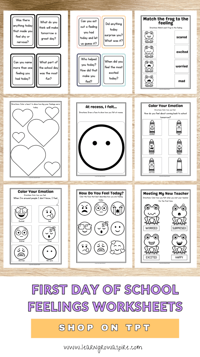 First Day Of School Feelings Worksheets | Learn Grow Aspire