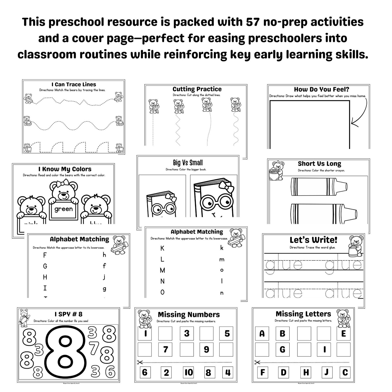 First Week Of Preschool Fun Packet | Learn Grow Aspire