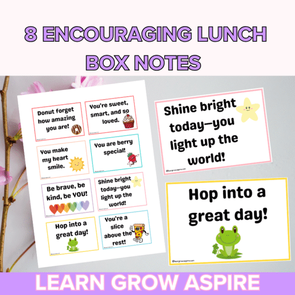 Free Printable Lunch Box Notes For Kids | Learn Grow Aspire