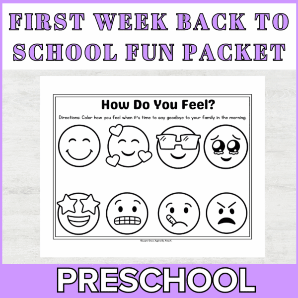 First Week Of Preschool Fun Packet | Learn Grow Aspire
