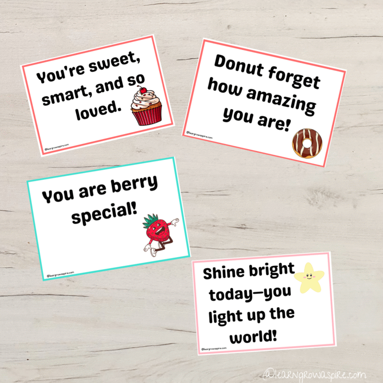 Free Printable Lunch Box Notes For Kids | Learn Grow Aspire