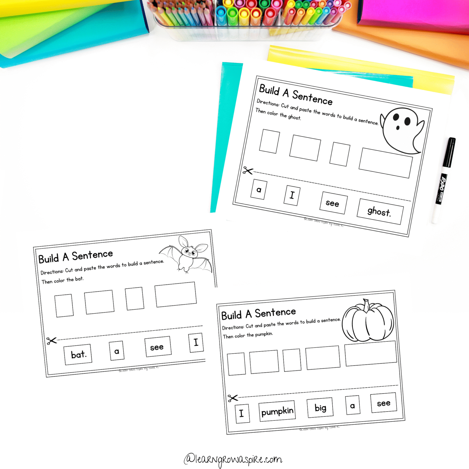 Halloween Sentence Building Worksheets | Learn Grow Aspire