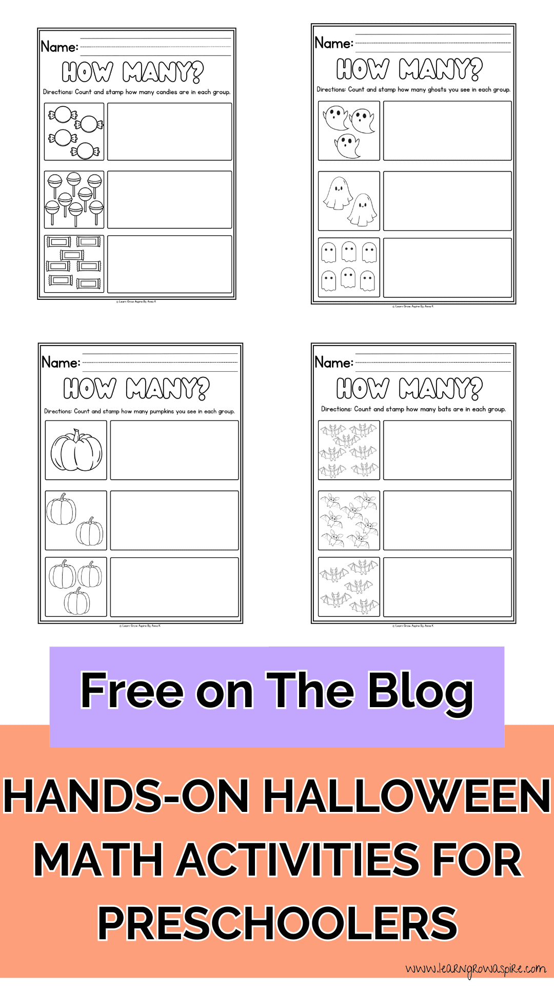 Free Halloween Count and Stamp Worksheets For Preschool | Learn Grow Aspire