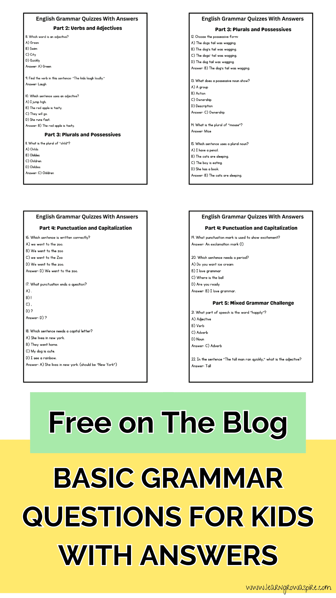 English Grammar Quizzes With Answers For Kids | Learn Grow Aspire