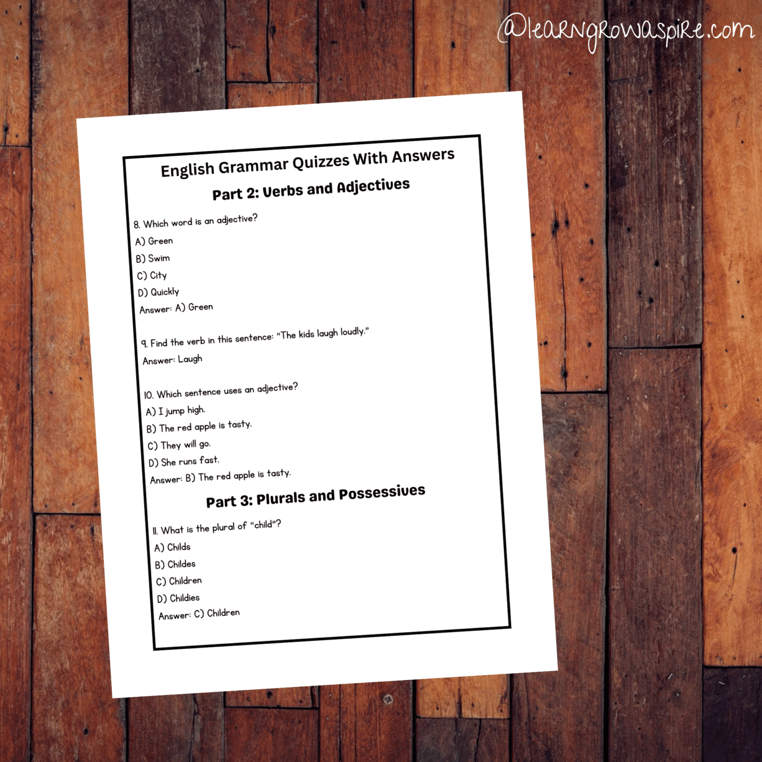 English Grammar Quizzes With Answers For Kids | Learn Grow Aspire
