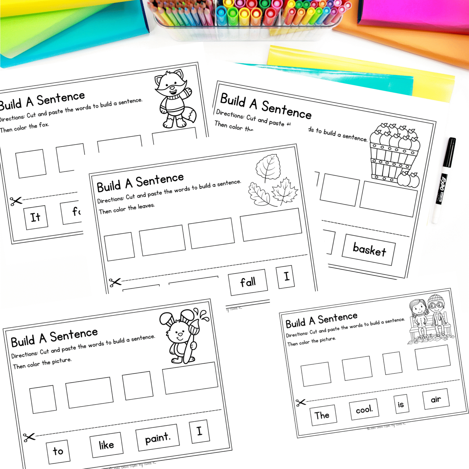 Fall Sentence Building Worksheets For K-2 Classrooms