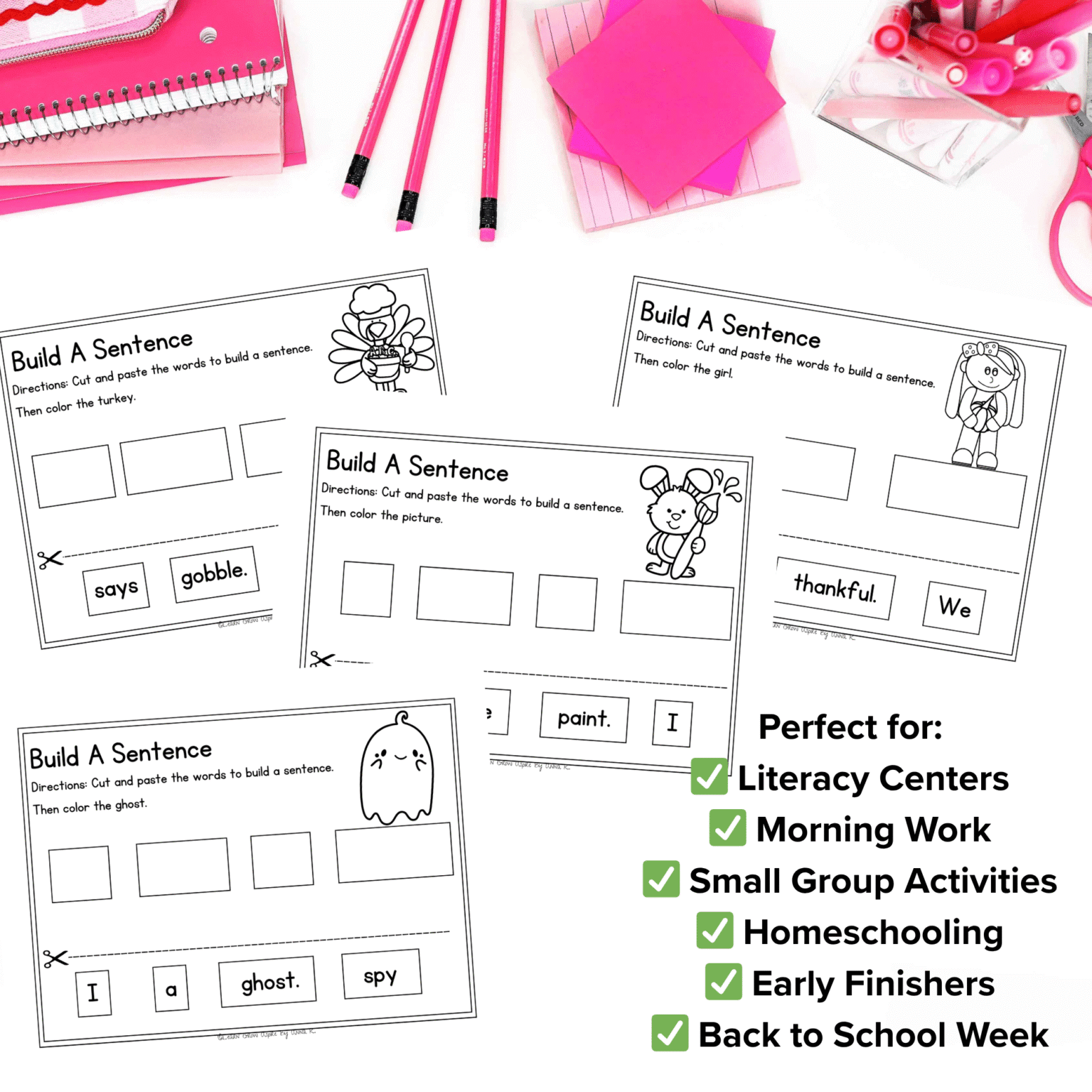 Fall Sentence Building Worksheets For K-2 Classrooms