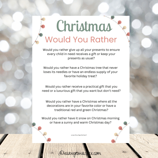 Christmas Would You Rather Questions For Kids | Learn Grow Aspire